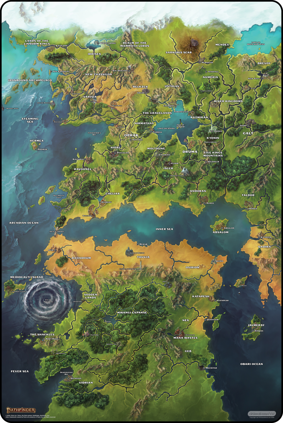 Golarion World Map - Pathfinder 2e (XL Deskmat) – GameHead | GamerMats
